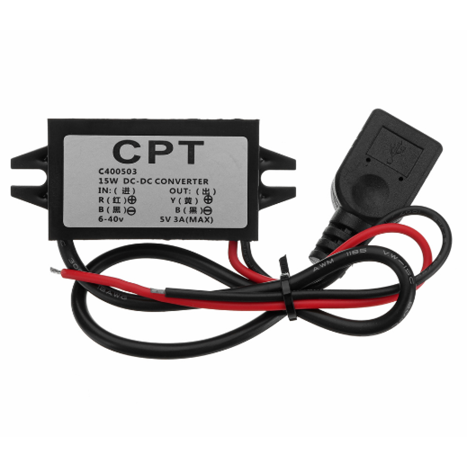 CPT Converter Module 12V/24V To 5V 3A 1USB Output Power Adapter Car ...